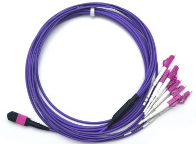 China 12 Fiber MPO Patch Cord 40G OM4 MPO/MTP To LC Fan Out / Break Out Cables 0.2dB Durability for sale