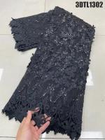 China Supoo black cord lace fabric Best selling design guipure lace fabric with 3D embroidered pattern for making women dress for sale