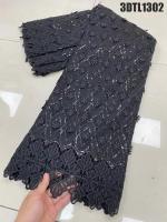 China Supoo black cord lace fabric Best selling design guipure lace fabric with 3D embroidered pattern for making women dress for sale