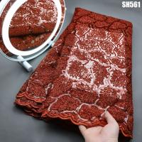 China Supoo Gold Burnt Orange African Bridal Wedding Sequin Mesh Embroidery Tulle Lace Fabric for sale