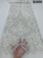 China Supoo  Luxury Beaded Heavy Tulle sequins Lace Fabric Gold Lace Fabric Embroidery for wedding party for sale