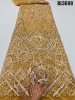 China Supoo  Luxury Beaded Heavy Tulle sequins Lace Fabric Gold Lace Fabric Embroidery for wedding party for sale
