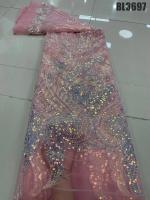 China Supoo Luxury beaded sequin fabric shiny wedding bridal fabric fish scale sequin fabric for sale
