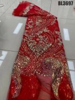 China Supoo Luxury beaded sequin fabric shiny wedding bridal fabric fish scale sequin fabric for sale