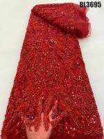 China Supoo Luxury Embroidered French Lace fabric Handmade Beaded Ghana Mesh net Lace Fabric for party for sale
