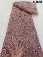 China Supoo Luxury Embroidered French Lace fabric Handmade Beaded Ghana Mesh net Lace Fabric for party for sale