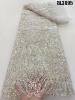 China Supoo Luxury Embroidered French Lace fabric Handmade Beaded Ghana Mesh net Lace Fabric for party for sale