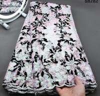 China Supoo  high quality velvet mesh fabric sequined lace fabric for wedding and party evening dress for sale