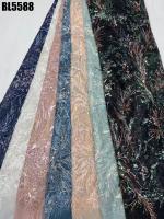 China Luxury ladys dress black handmade beaded bridal handmade bead fabric Bead lace material women wedding dresses for sale