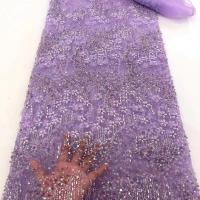 China Luxury indian embroidery lace handmade beaded bridal voile lace fabric Bead Embroidery Lace for wedding dresses for sale