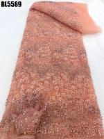 China Luxury indian embroidery lace handmade beaded bridal voile lace fabric Bead Embroidery Lace for wedding dresses for sale