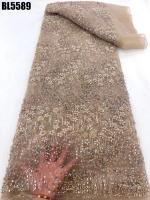 China Luxury indian embroidery lace handmade beaded bridal voile lace fabric Bead Embroidery Lace for wedding dresses for sale