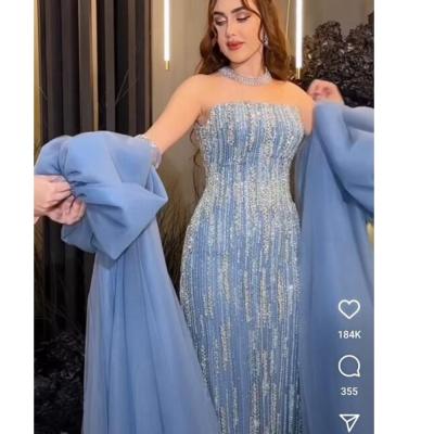 China Turkey high quality luxury bridal heavy handmade beads lace for dress sky blue sequins fabric for sale