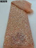 China 2023 Exquisite handmade  beaded lace embroidery lace fabric wedding dress Senegal fabric women clothing french tulle lace fabric for sale