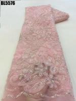 China New good quality wedding bridal dress pink beaded lace with sequins Austria Embroidery French lace women dress Ghana fabric for sale