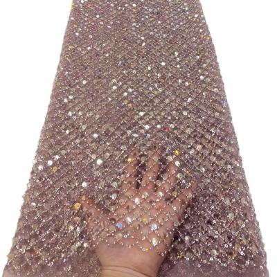 China New fashion Wedding Dress Bridal Dress Fabric High Quality white Beaded lace with sequins  Austria Embroidery French lace for sale