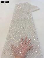 China New fashion Wedding Dress Bridal Dress Fabric High Quality white Beaded lace with sequins  Austria Embroidery French lace for sale