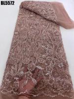 China New Exquisite Wedding Party Dress Bridal Dress Fabric purple Beaded lace with sequins Austria Embroidery French Lace Ghana dress for sale