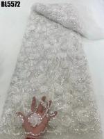 China New Exquisite Wedding Party Dress Bridal Dress Fabric purple Beaded lace with sequins Austria Embroidery French Lace Ghana dress for sale