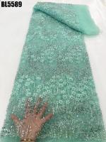 China Latest fashionable aso ebi beaded lace dress with shiny beaded Europe and America wedding lace  for Christmas party for sale