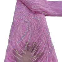 China Wedding Party Dress Bridal Dress Fabric Pink Beaded lace with sequins Austria Embroidery  African French Lace Ghana dress for sale