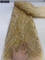 China Wedding Party Dress Bridal Dress Fabric Pink Beaded lace with sequins Austria Embroidery  African French Lace Ghana dress for sale