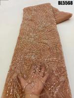 China Exquisite handmade  beaded lace embroidery lace fabric wedding dress Senegal fabric women clothing french wedding lace fabric for sale