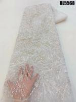 China Exquisite handmade  beaded lace embroidery lace fabric wedding dress Senegal fabric women clothing french wedding lace fabric for sale