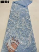 China Latest fashionable aso ebi beaded lace wedding dress with shiny beaded Europe and America lace with colorful beaded for sale
