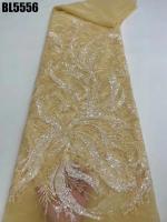 China Latest fashionable aso ebi beaded lace wedding dress with shiny beaded Europe and America lace with colorful beaded for sale
