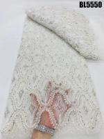 China Latest fashionable aso ebi beaded lace wedding dress with shiny beaded Europe and America lace with colorful beaded for sale