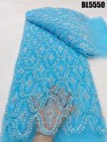 China Latest fashionable aso ebi beaded lace wedding dress with shiny beaded Europe and America lace with colorful beaded for sale