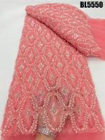 China Latest fashionable aso ebi beaded lace wedding dress with shiny beaded Europe and America lace with colorful beaded for sale