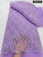 China Latest fashionable aso ebi beaded lace wedding dress with shiny beaded Europe and America lace with colorful beaded for sale