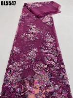 China Latest fashionable aso ebi beaded lace wedding dress with shiny beaded Europe and America lace with colorful beaded for sale