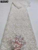 China Latest fashionable aso ebi beaded lace wedding dress with shiny beaded Europe and America lace with colorful beaded for sale