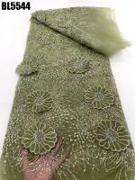 China fashion fabric Dubai Lace Fabric Handmade embroidery beaded bridal lace fabric white beaded lace  for wedding evening dress for sale