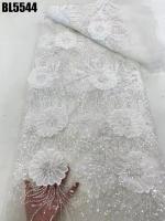 China fashion fabric Dubai Lace Fabric Handmade embroidery beaded bridal lace fabric white beaded lace  for wedding evening dress for sale