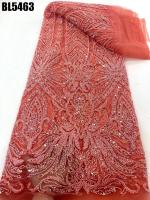 China Middle East Muslim Arabian  wedding dress heavy Handmade embroidery beaded bridal lace fabric nave blue beaded French sequined for sale