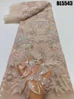 China Latest fashionable aso ebi beaded lace wedding dress with shiny beaded French mesh lace with colorful beaded for sale