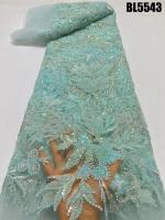 China Latest fashionable aso ebi beaded lace wedding dress with shiny beaded French mesh lace with colorful beaded for sale