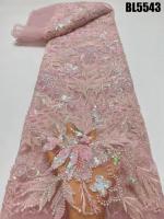 China Latest fashionable aso ebi beaded lace wedding dress with shiny beaded French mesh lace with colorful beaded for sale