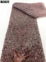 China Latest fashionable aso ebi beaded lace wedding dress with shiny beaded French mesh lace with colorful beaded for sale