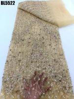 China Latest fashionable aso ebi beaded lace wedding dress with shiny beaded French mesh lace with colorful beaded for sale