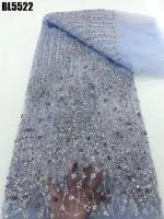 China Latest fashionable aso ebi beaded lace wedding dress with shiny beaded French mesh lace with colorful beaded for sale