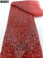 China Latest fashionable aso ebi beaded lace wedding dress with shiny beaded French mesh lace with colorful beaded for sale