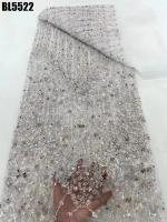 China Latest fashionable aso ebi beaded lace wedding dress with shiny beaded French mesh lace with colorful beaded for sale