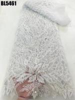 China European Fashion Milan Wedding Dress Lace Fabric Bridal Pearl Sequins Mesh Lace Gold Fashion Lace Beads Dress Fabric Wedding for sale