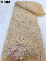 China European Fashion Milan Wedding Dress Lace Fabric Bridal Pearl Sequins Mesh Lace Gold Fashion Lace Beads Dress Fabric Wedding for sale