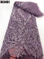 China European Fashion Milan Wedding Dress Lace Fabric Bridal Pearl Sequins Mesh Lace Gold Fashion Lace Beads Dress Fabric Wedding for sale
